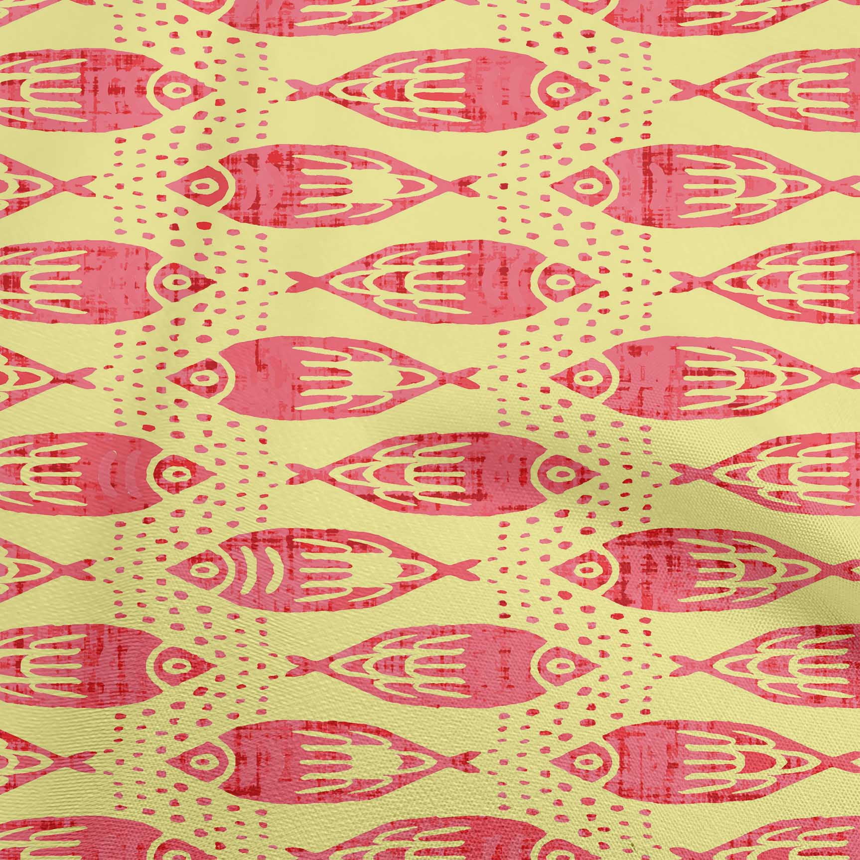 oneOone Viscose Chiffon Pale Yellow Fabric Asian Block Fish Fabric For ...