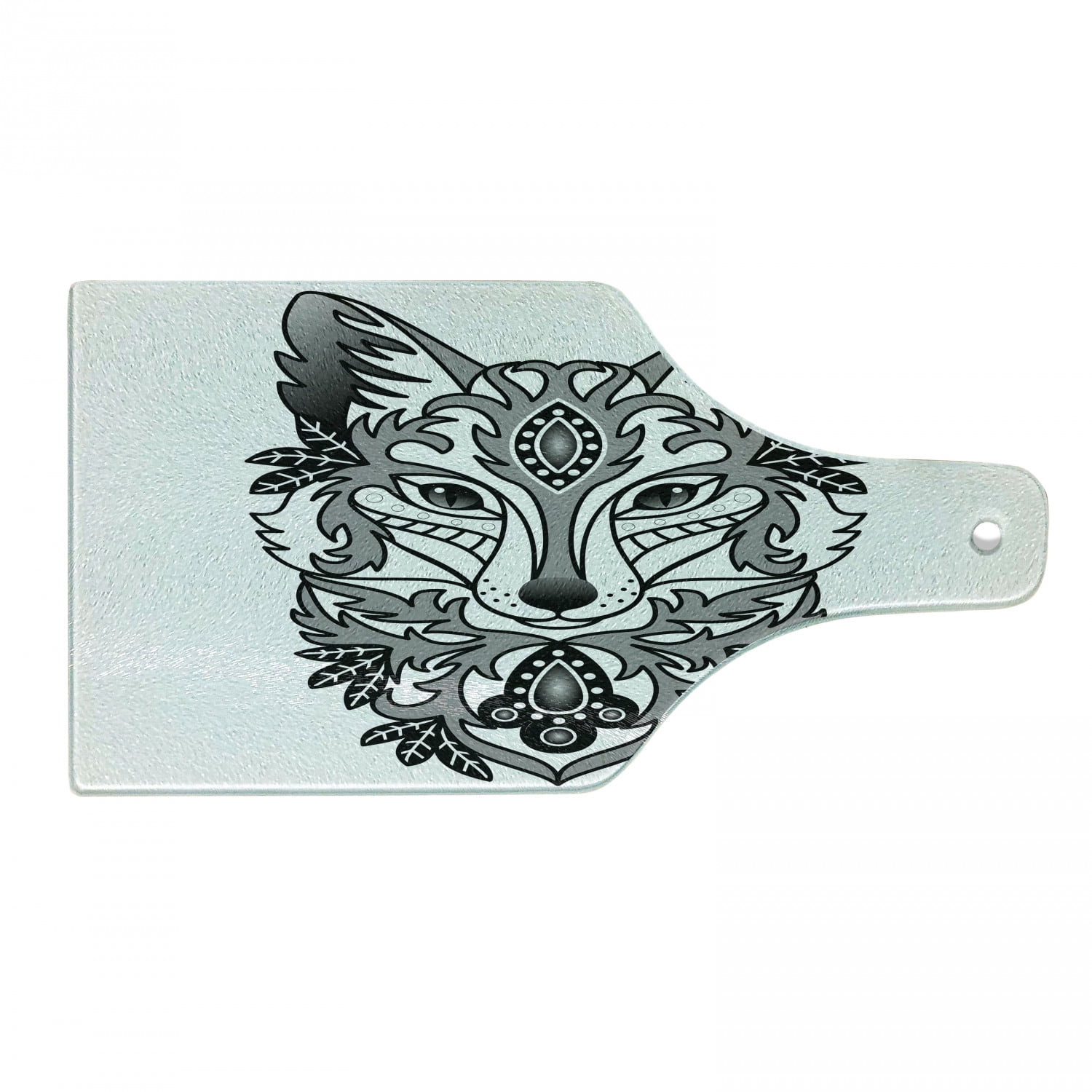 Fox Cutting Board, Ornamental Fox Face with Tree Leaves Oval Shapes ...
