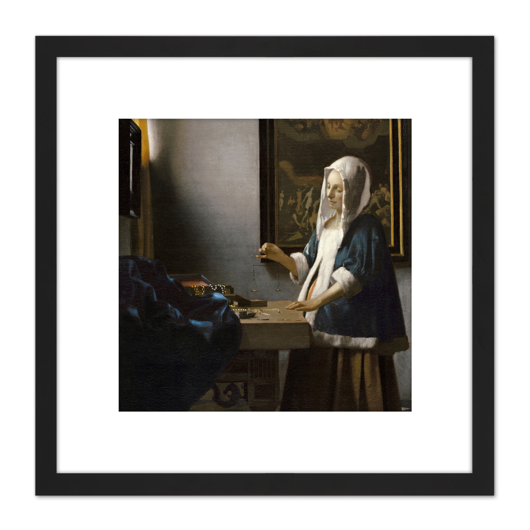 Johannes Vermeer Woman Holding A Balance 8X8 Inch Square Wooden Framed ...