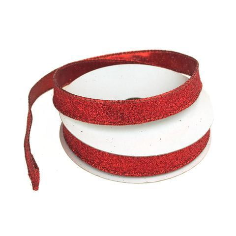 Metallic Glitter Wired Christmas Ribbon, Red, 5/8-Inch, 10 Yards ...