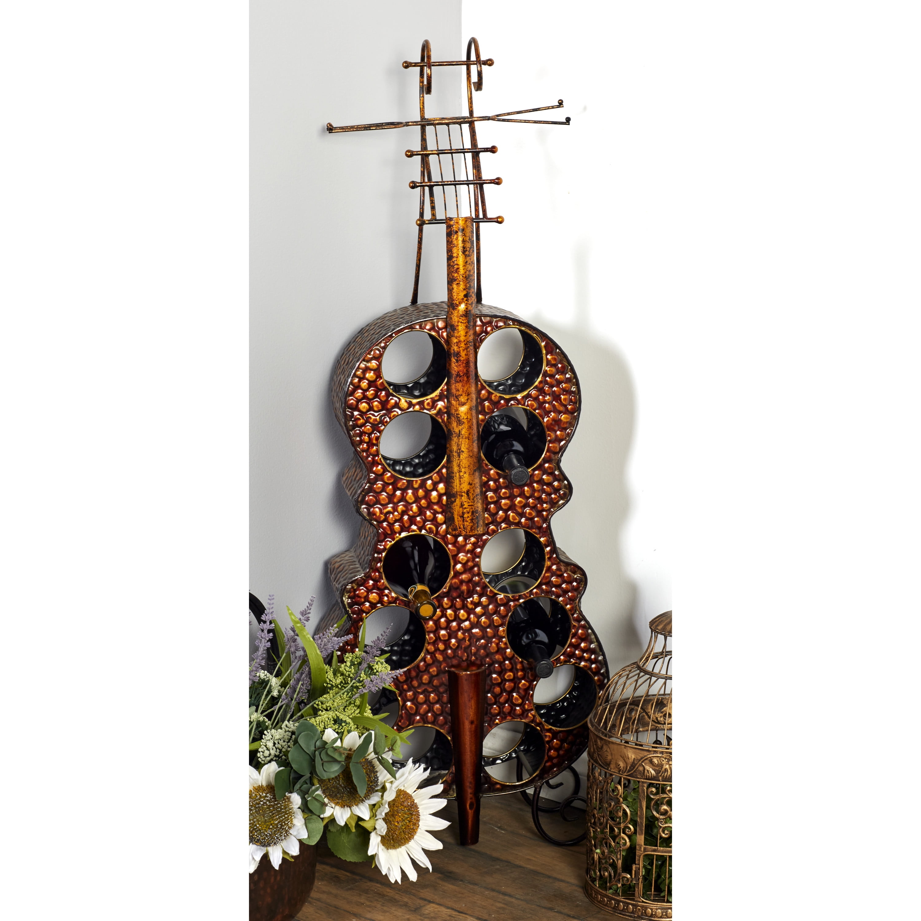 DecMode Brass Traditional Metal Standing Cello Wine Rack, 17"W x 47"H ...
