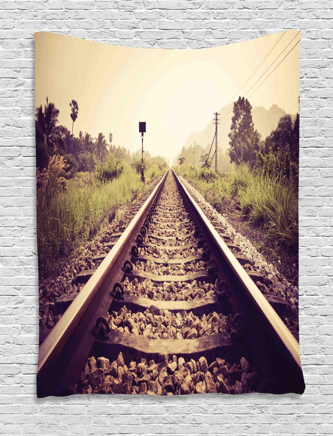 Train Track Tapestry, Vintage Rural Inspired Railroad and Trees ...