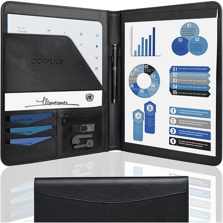 /Resume Portfolio Folder, PU Leather Document Organizer & Business Card ...