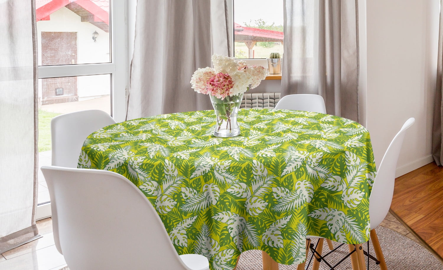 Exotic Round Tablecloth, Tropical Design of Various Hawaiian Leaves ...