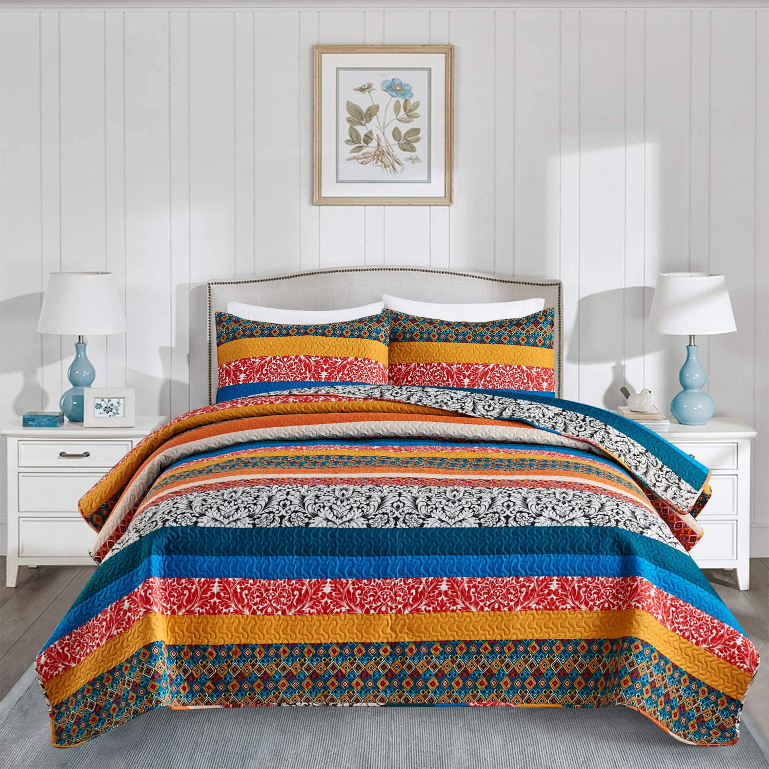 JML 3-Piece Quilt Set with 2 Shams, Soft Microfiber Bedspread Coverlet ...