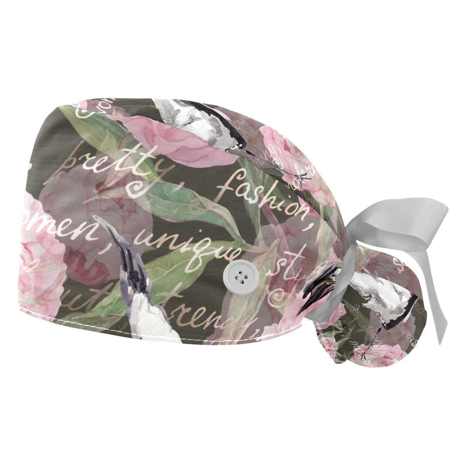 2PCS Long Hair Working Cap with Buttons and Sweatband Ribbon Tie Back ...