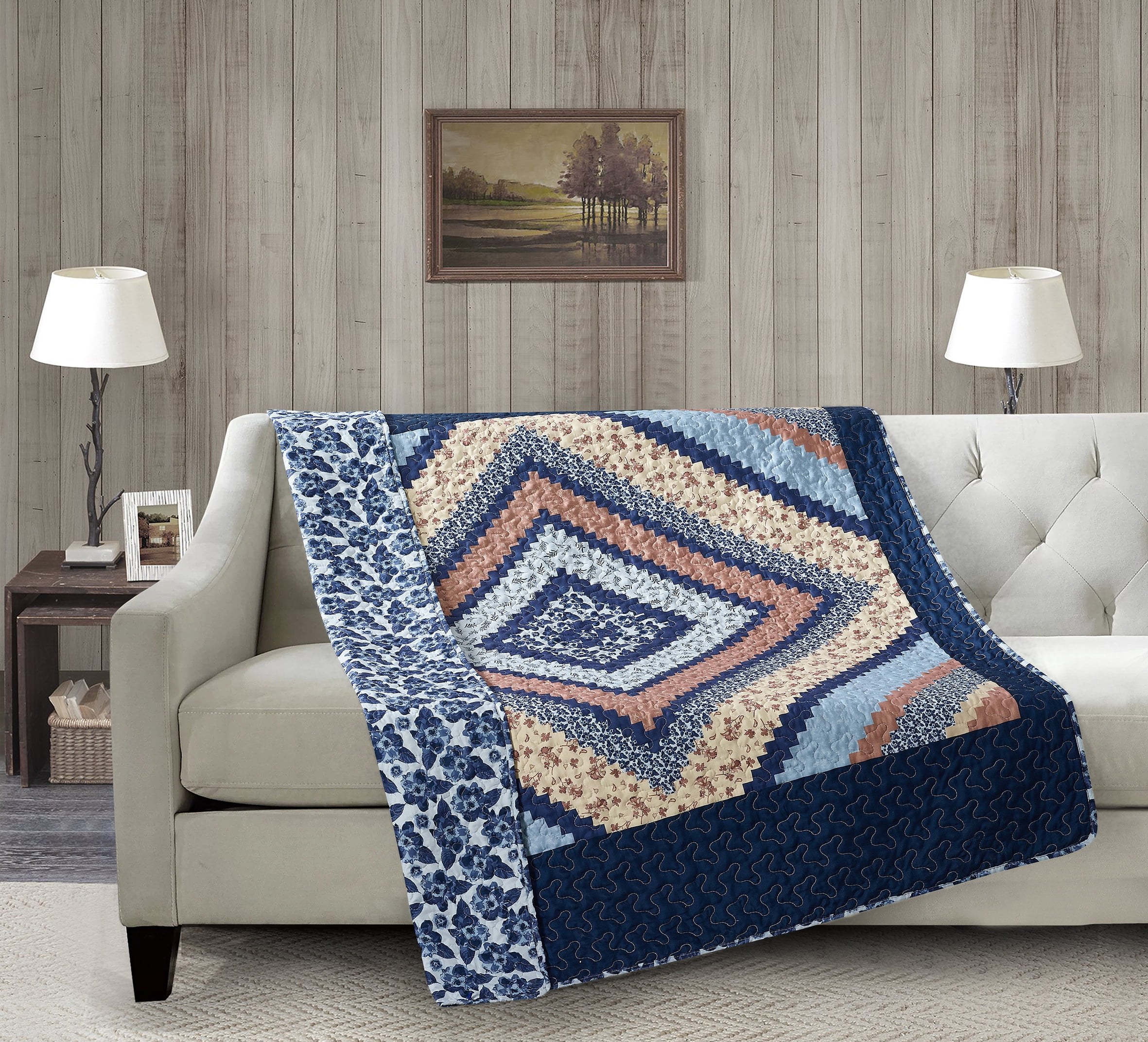 Virah Bella - Around the Block Blue - Quilted Throw Blanket 50" x 60 ...