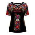 WXLWZYWL Tunic Top for Women Plus Size Clearance Embroidered Floral Print Boho Mexican Peasant ...