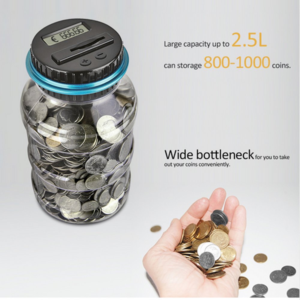 LCD Display Electronic Digital Counting Coin Bank Money Saving Box Jar ...