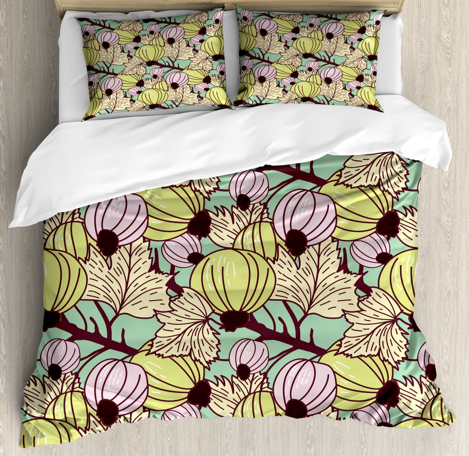 Fruit Duvet Cover Set Queen Size, Illustration of Currant Berries and ...