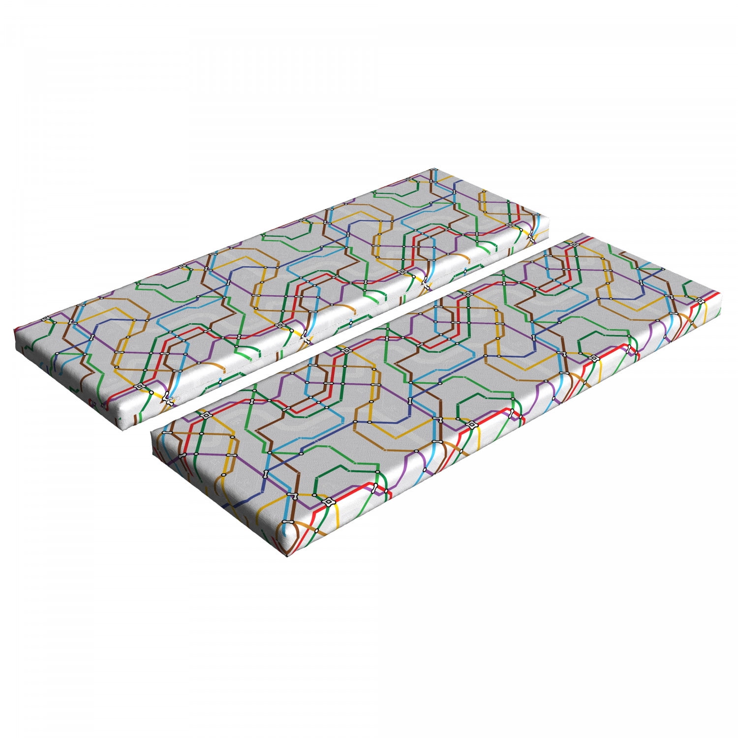Map Bench Cushion Set of 2, Stripes in Vibrant Colors Metro Scheme ...