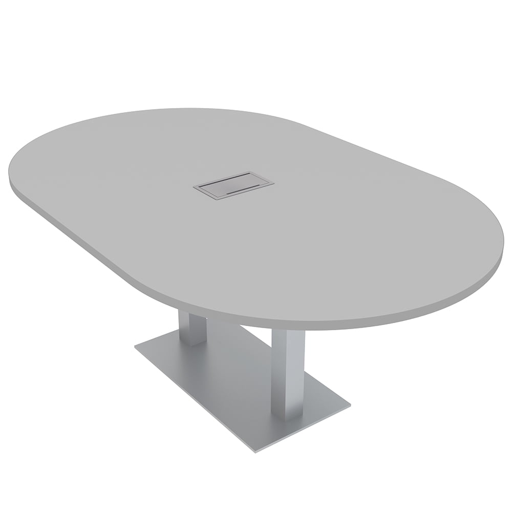 7X4 Racetrack Shaped Conference Table Power And Data Square Metal Base ...