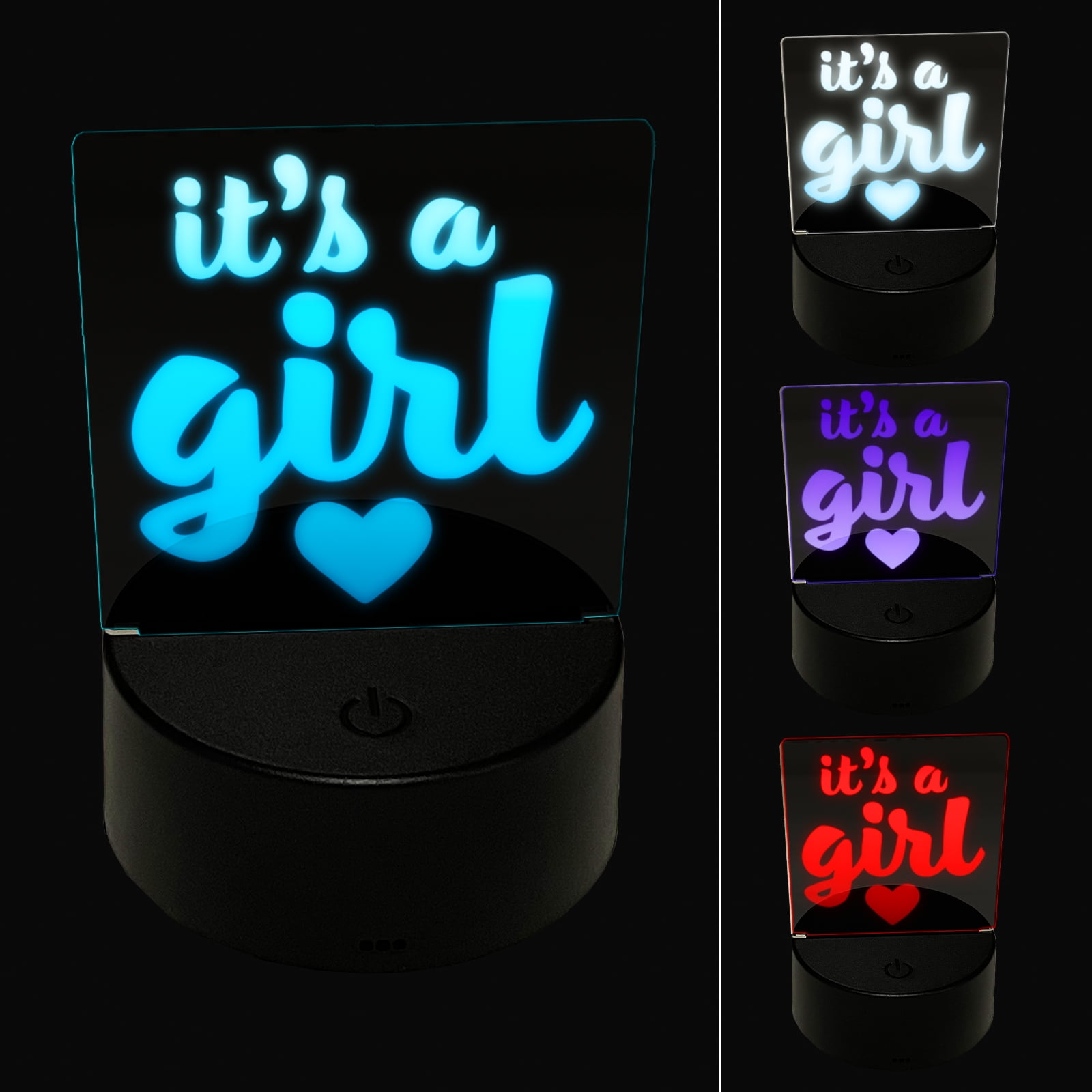 It's a Girl Baby Shower Party LED Night Light Sign 3D Illusion Desk ...
