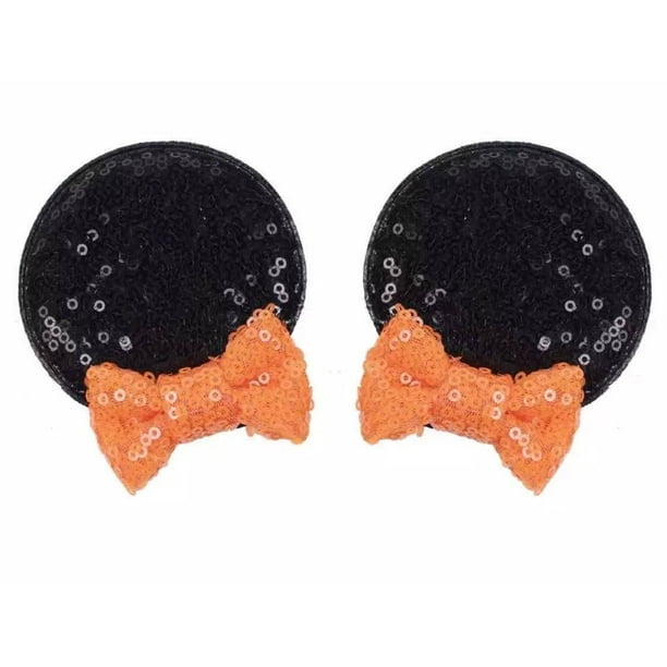 Black Orange Minnie Ears Hair Clip, Halloween Minnie Ear Clips, Mickey ...