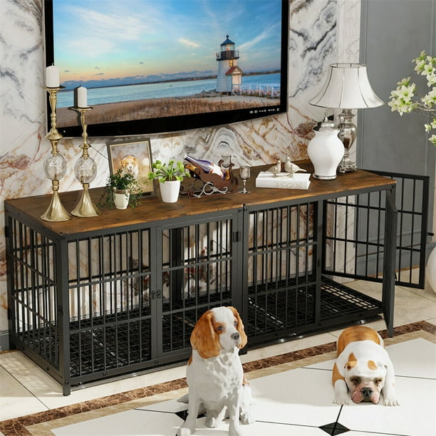 Wisfor 42 inch Black Heavy Duty Dog Crate Kennel Cage, TV stand, Wood ...