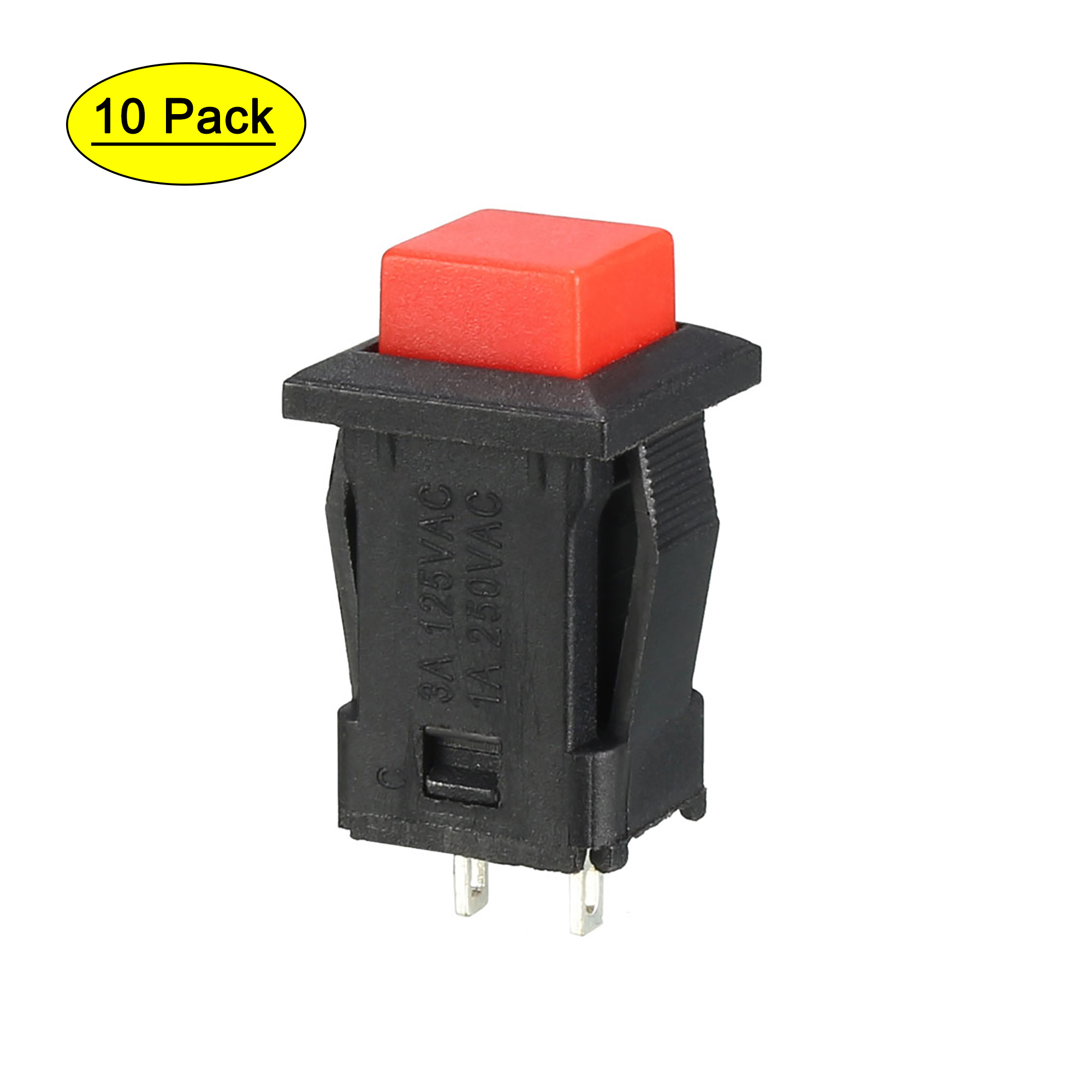 Uxcell 12mm Mounting Hole Red Square Latching Push Button Switch SPST ...