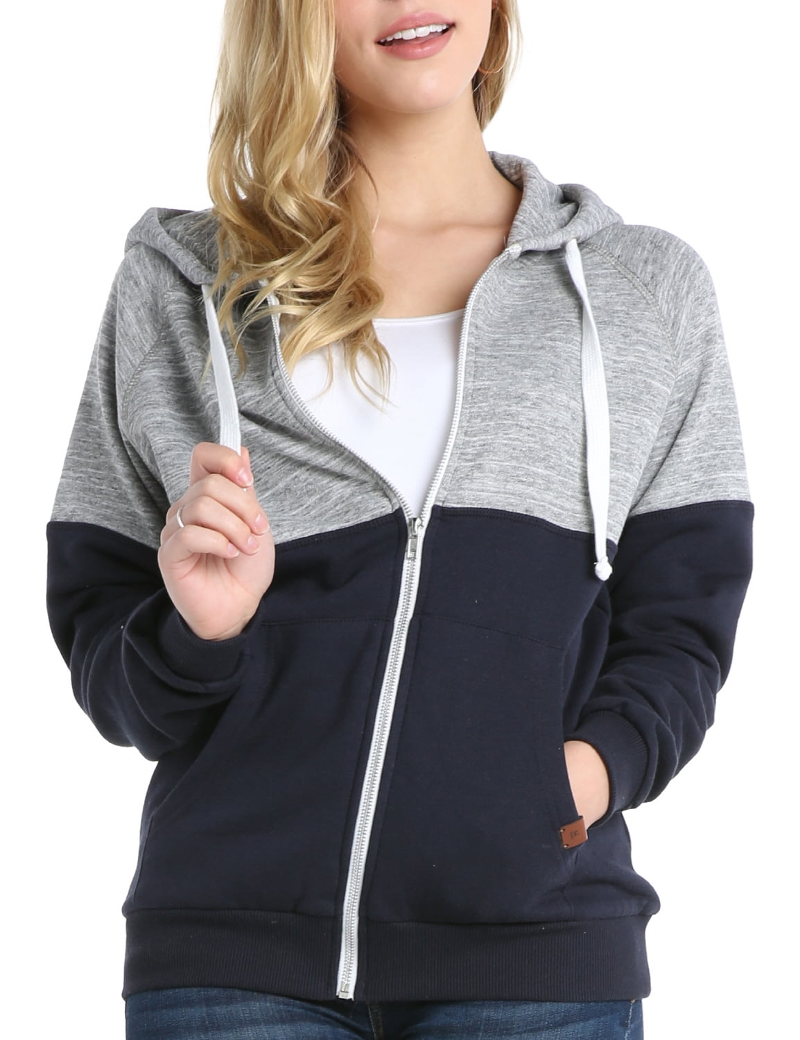 Doublju Women's Lightweight Color Block Zip Up Hoodie Jacekt with Plus ...