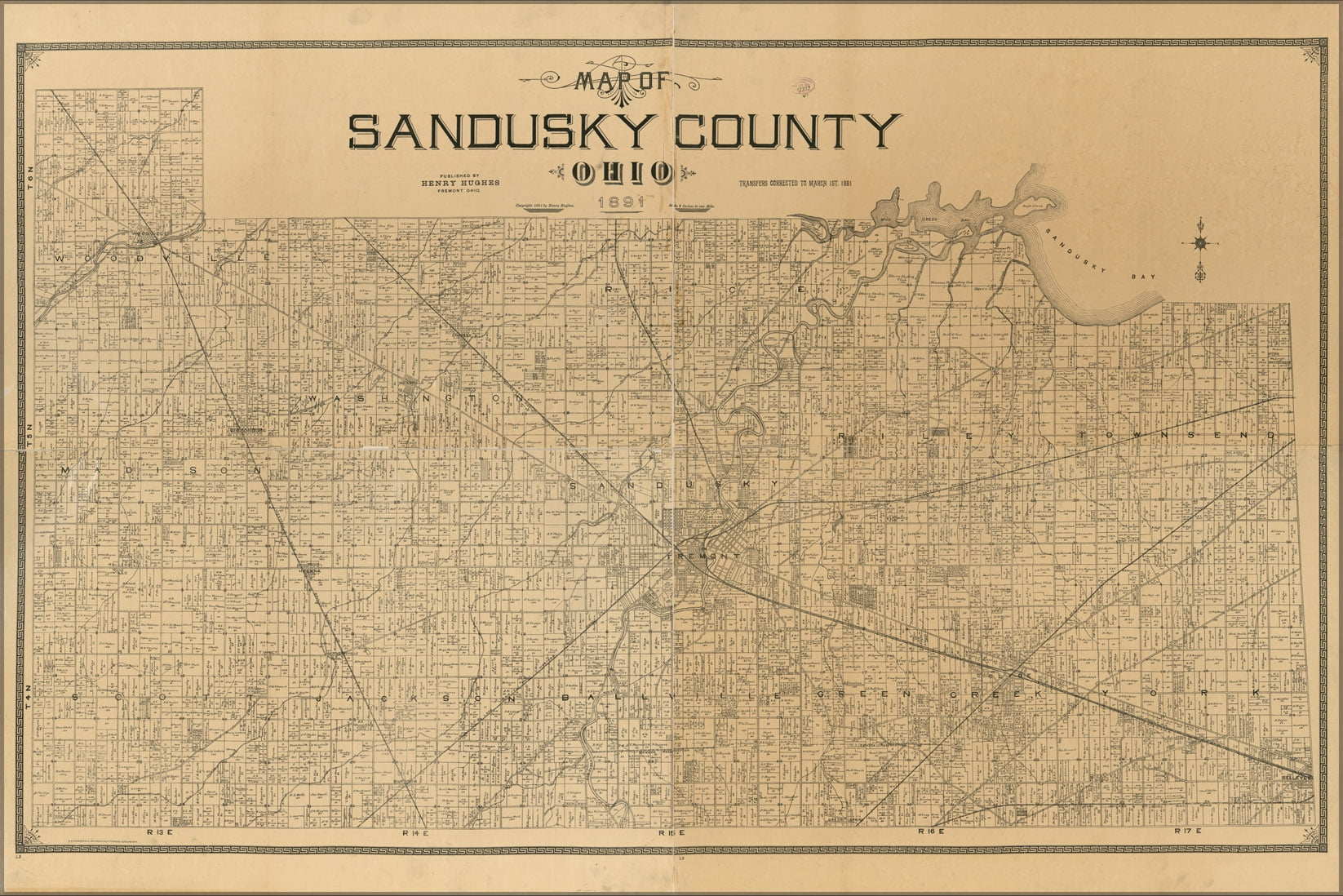 24"x36" Gallery Poster, Map of Sandusky County, Ohio 1891 - Walmart.com