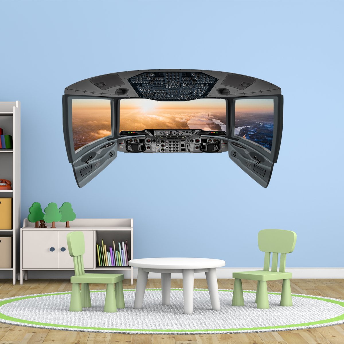 VWAQ Airplane Cockpit Wall Mural | 3D Airplane Window Stickers for Kids ...