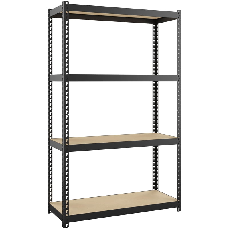 Space Solutions 1000 Riveted Metal Shelving 4-Shelf Unit in Black ...
