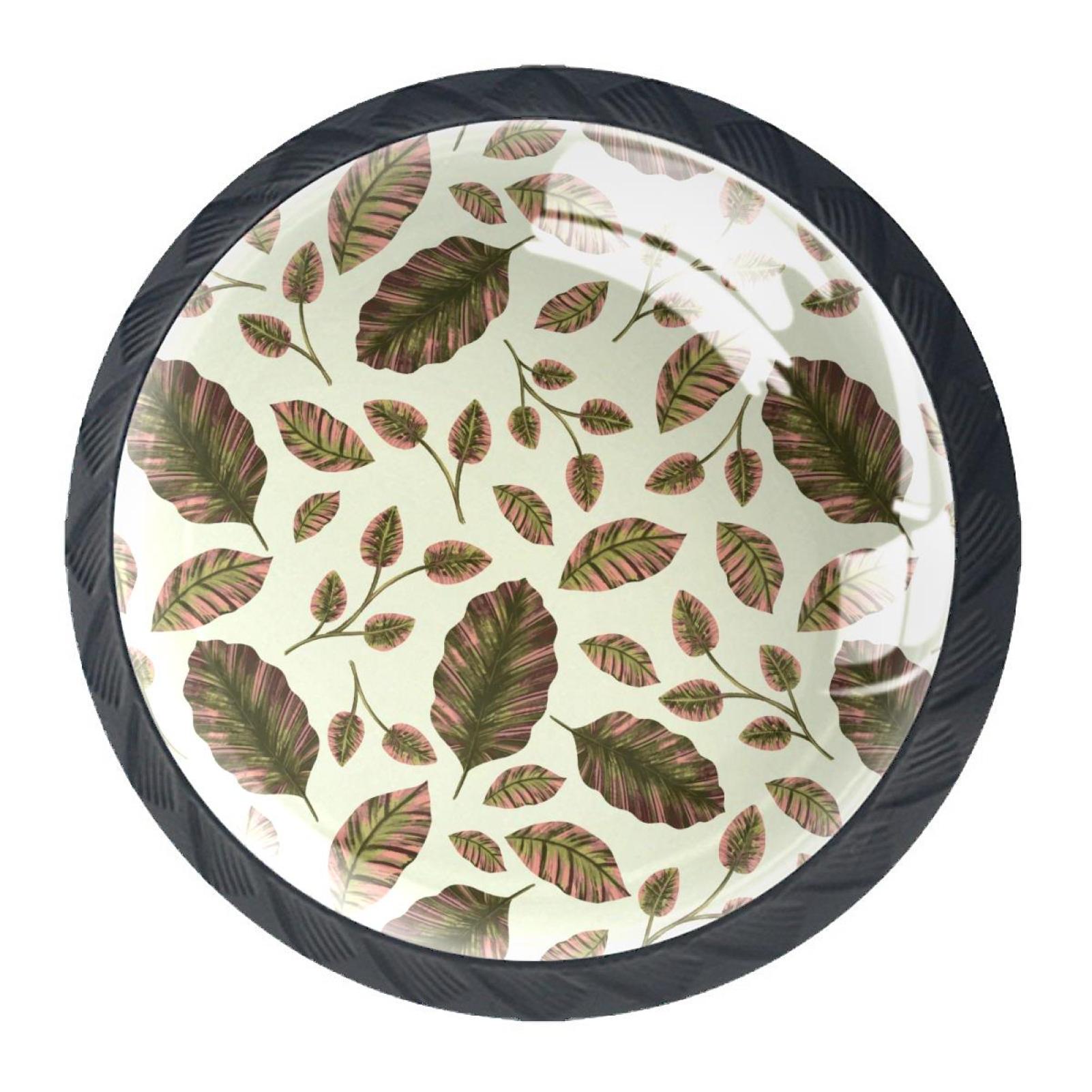 4 Pcs Floral Green Leaves Knobs for Kitchen Cabinet Cupboard Dresser ...