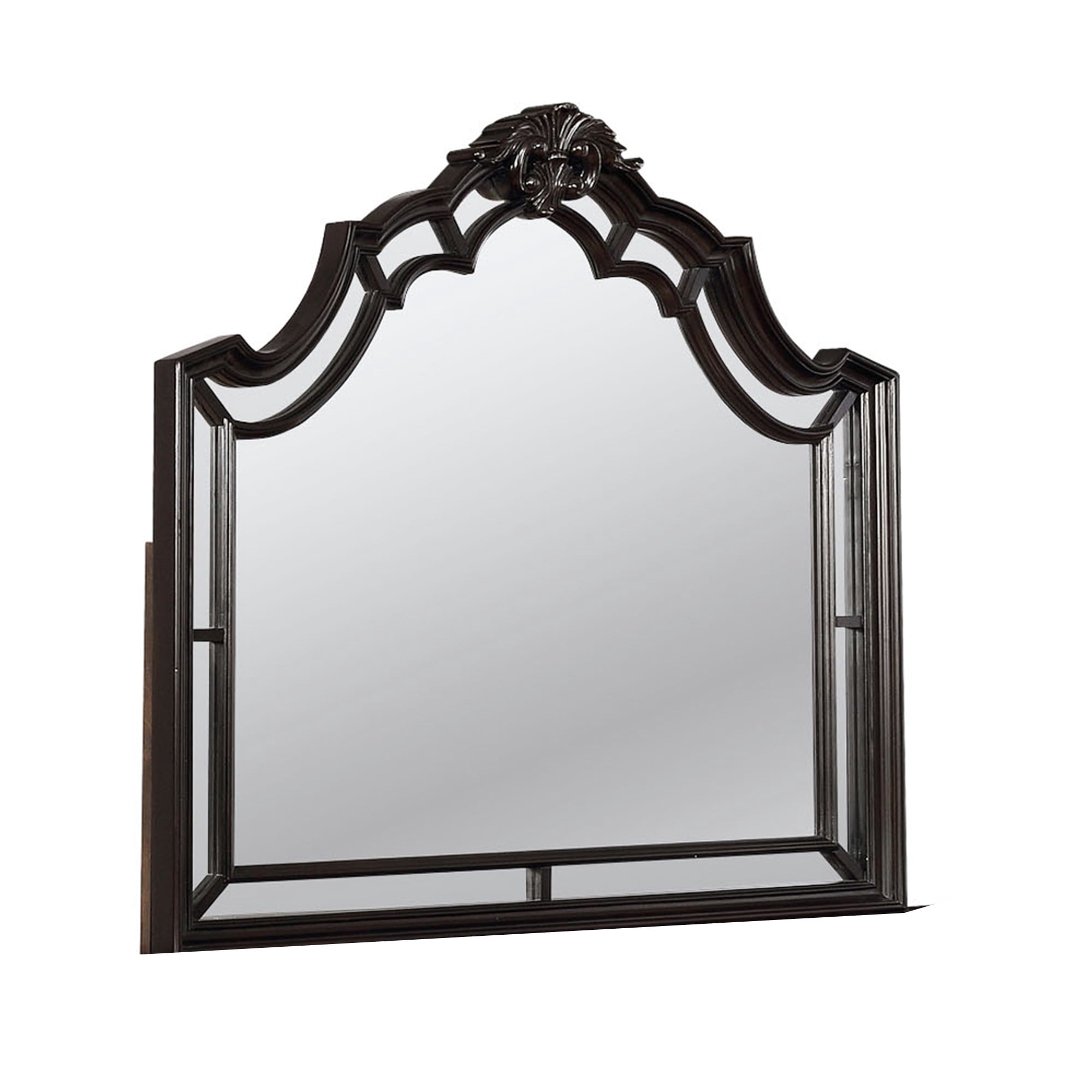 Crown Top Scalloped Wooden Frame Mirror with Molded Details, Brown ...