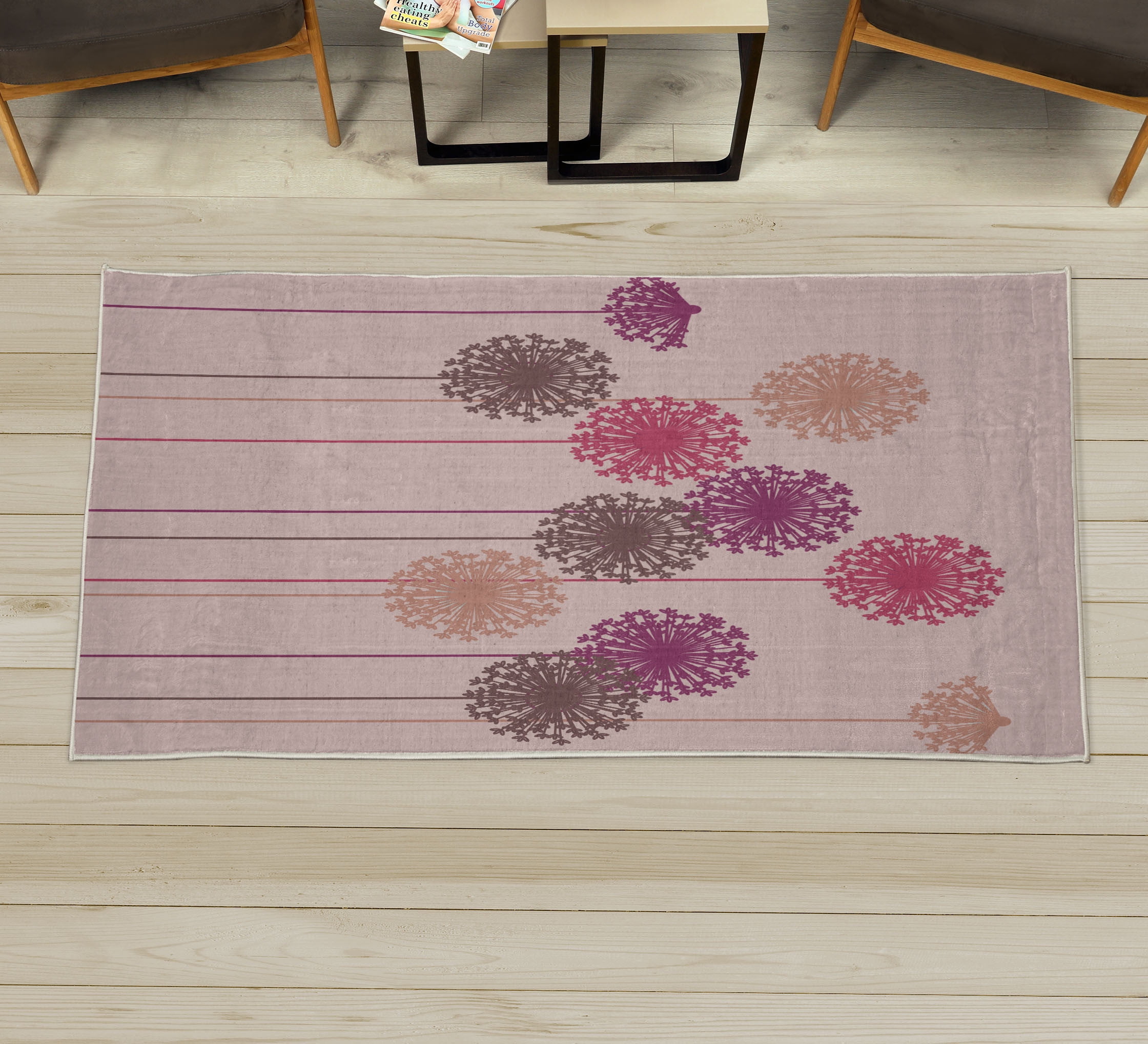 Dandelion Decorative Rug, Abstract Wildflower Silhouettes Botanical ...
