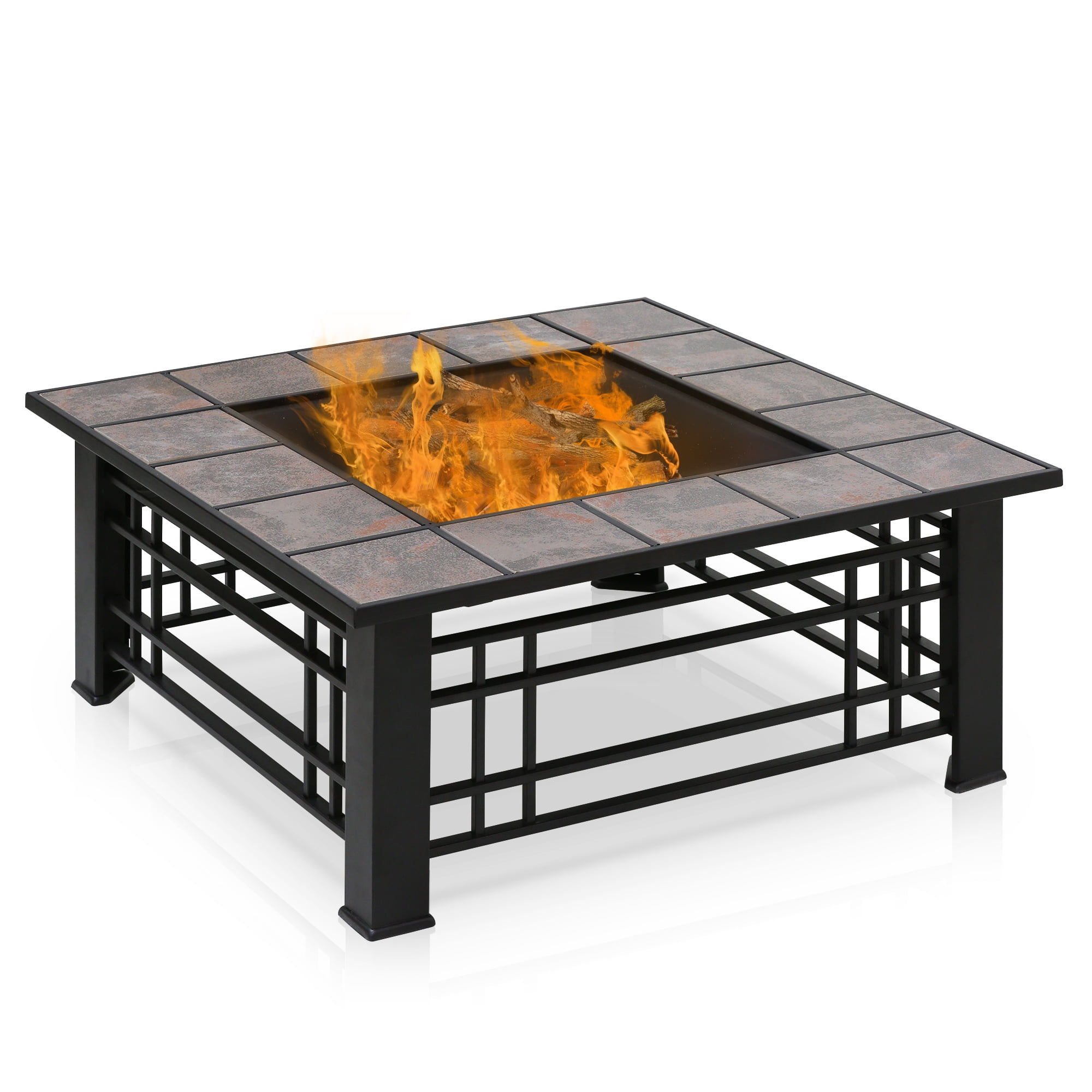 Furinno Outdoor Square Fire Pit with Tile Rim, Black, FPT17010 ...