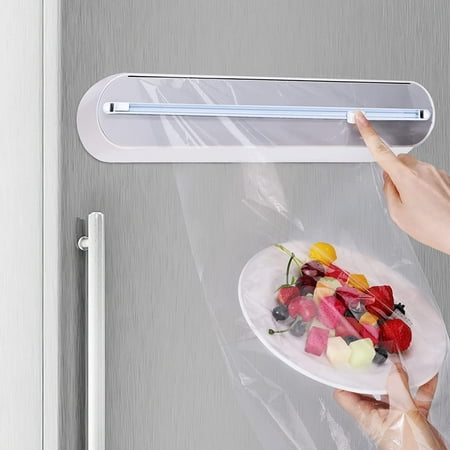 Magnetic Plastic Wrap Dispenser with Cutter, Reusable Sturdy ABS ...