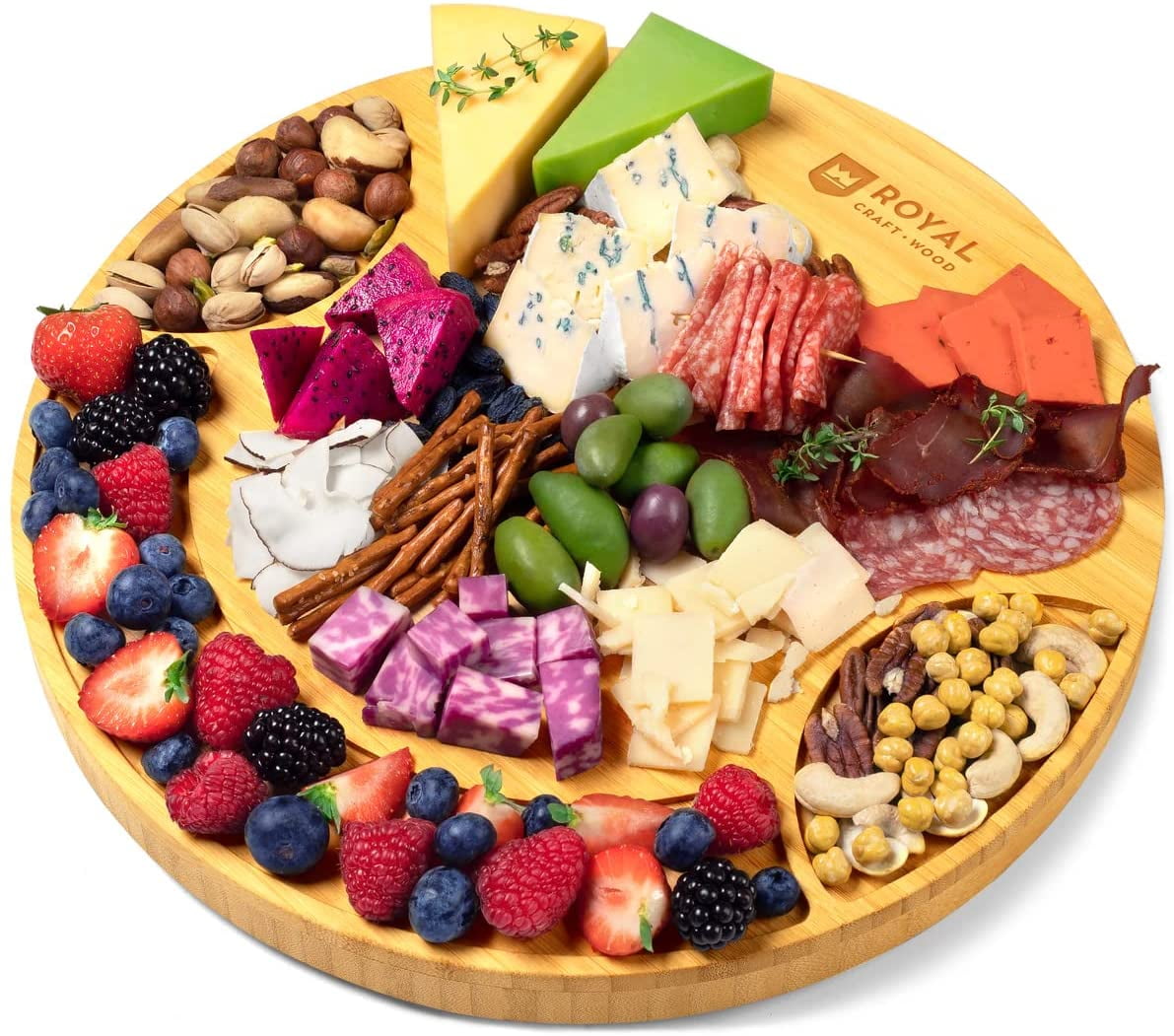 Large Round Cheese Board and Knife Set - Charcuterie Board, Bamboo ...