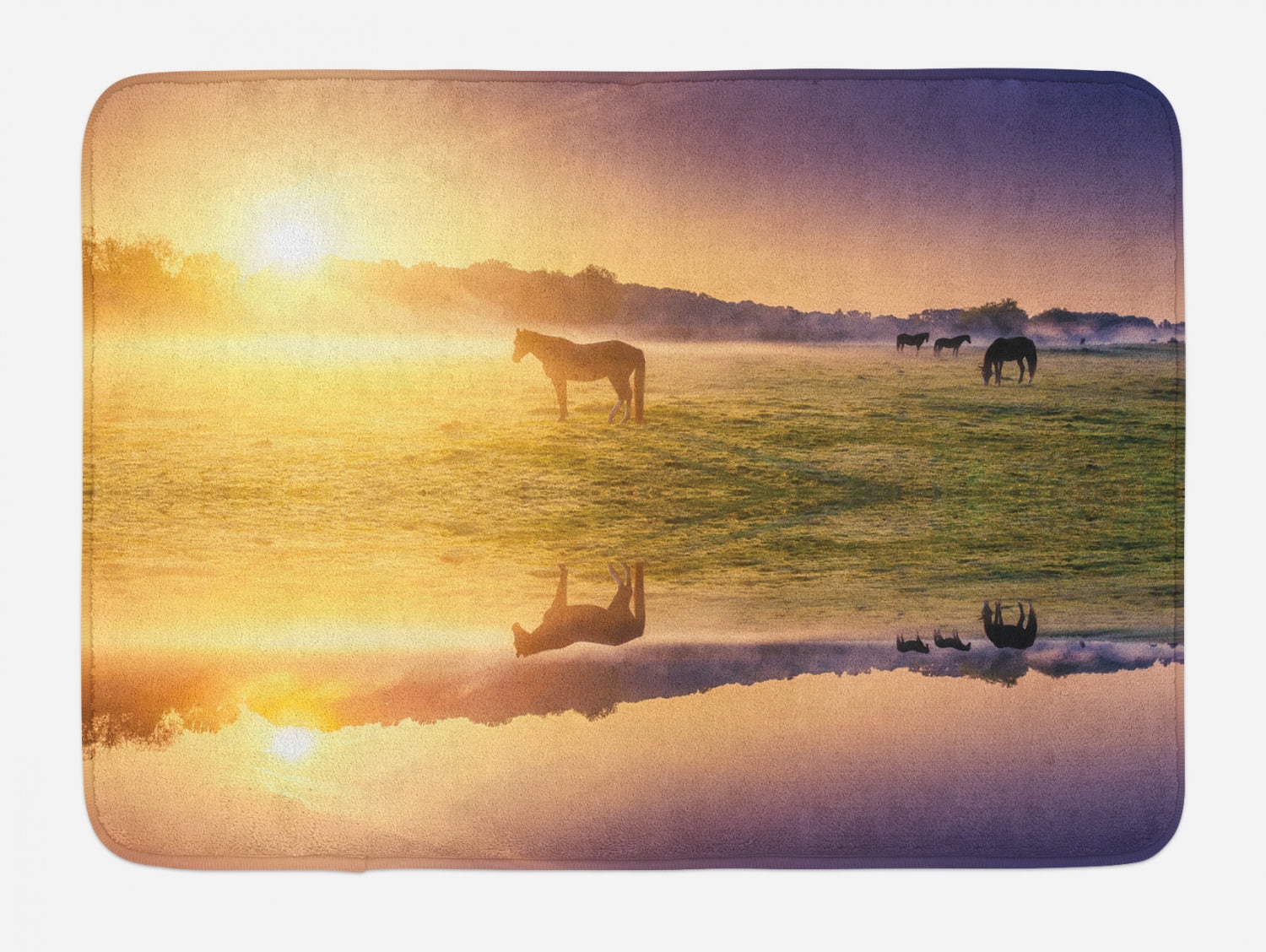 Nature Bath Mat, Horse Valley in South with a Lake Reflection and Sun ...