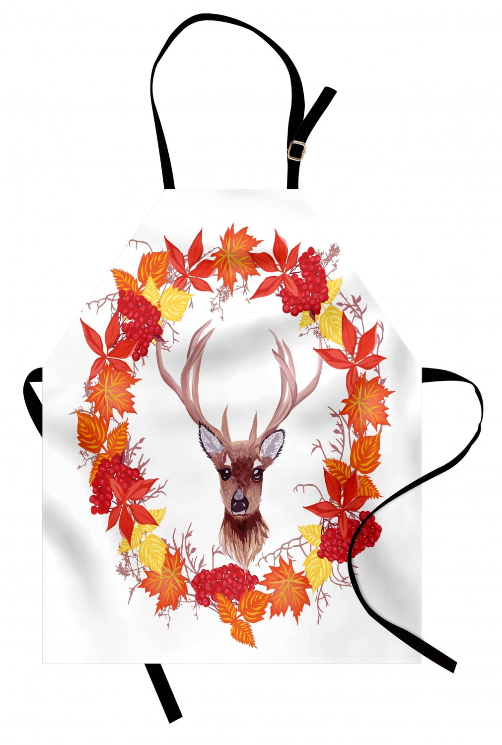 Fall Apron Reindeer Head in Rounded Floral Wreath Frame Made with ...