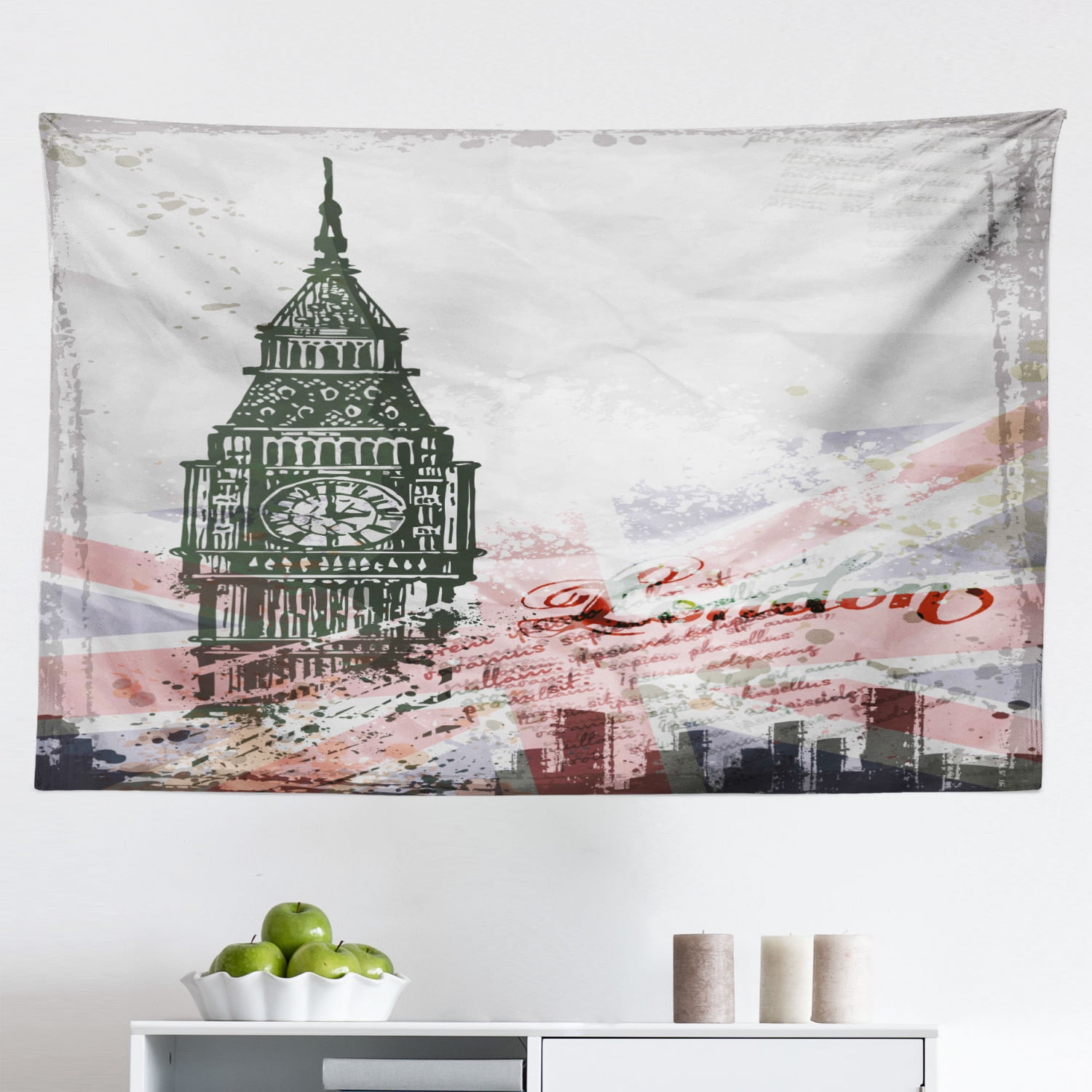 Skull Tapestry, Grunge Wings and Skulls with Signs Color Stains ...