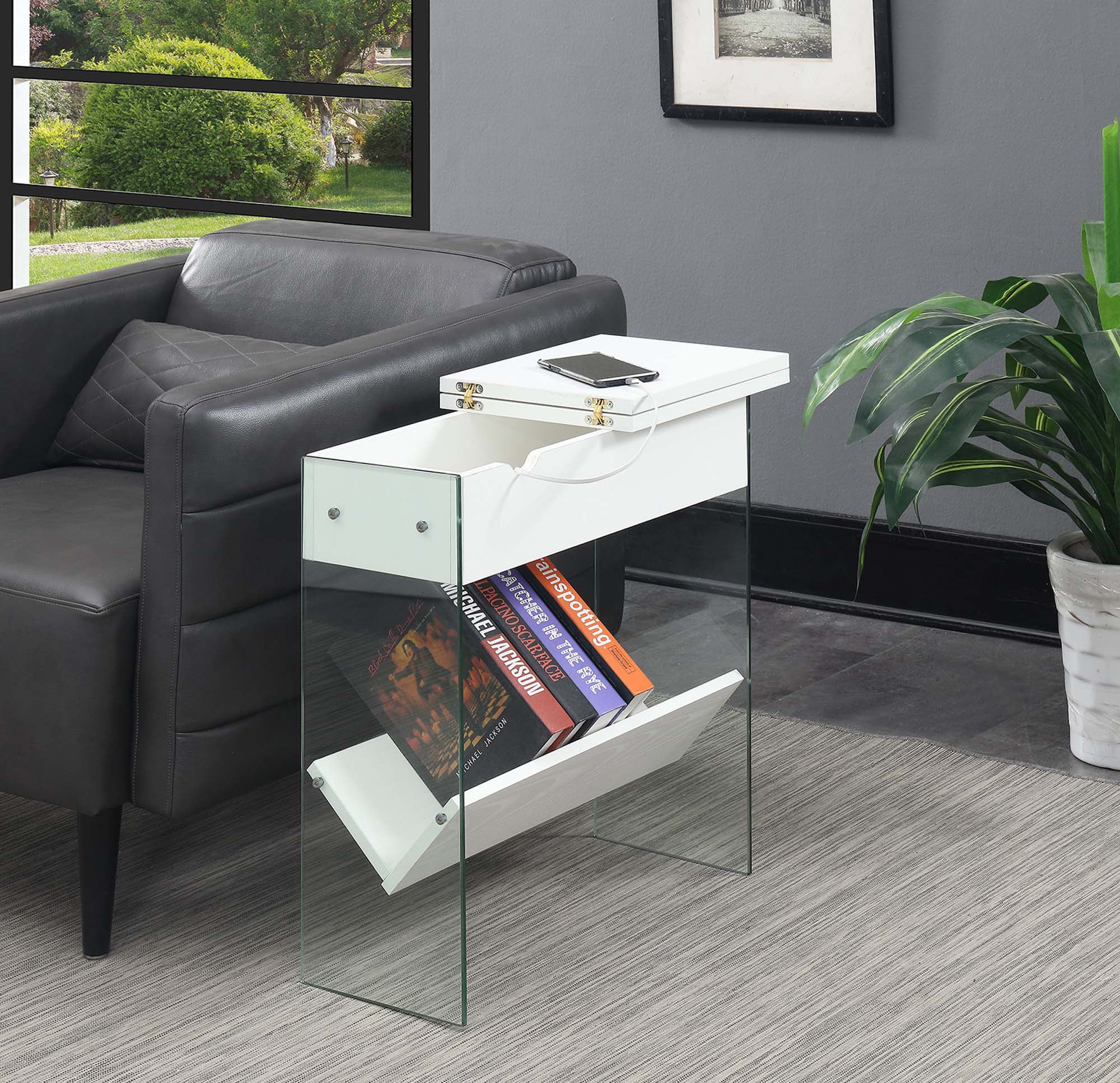 Convenience Concepts SoHo Flip Top End Table with Charging Station and ...