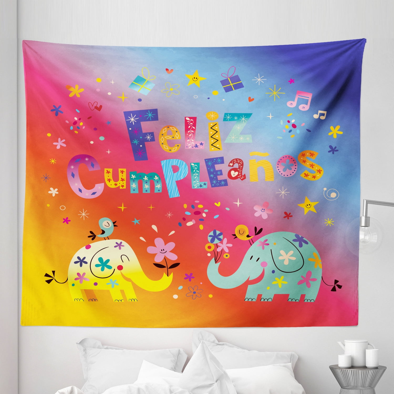 Spanish Tapestry, Feliz Cumpleanos Happy Birthday Party with Elephants ...
