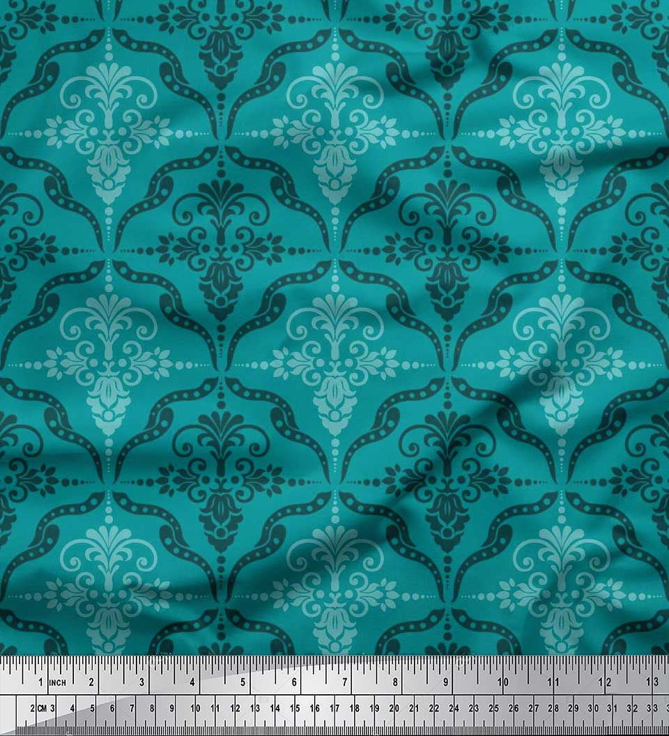 Soimoi Satin Silk Fabric Filigree Damask Print Fabric by Yard 42 Inch ...