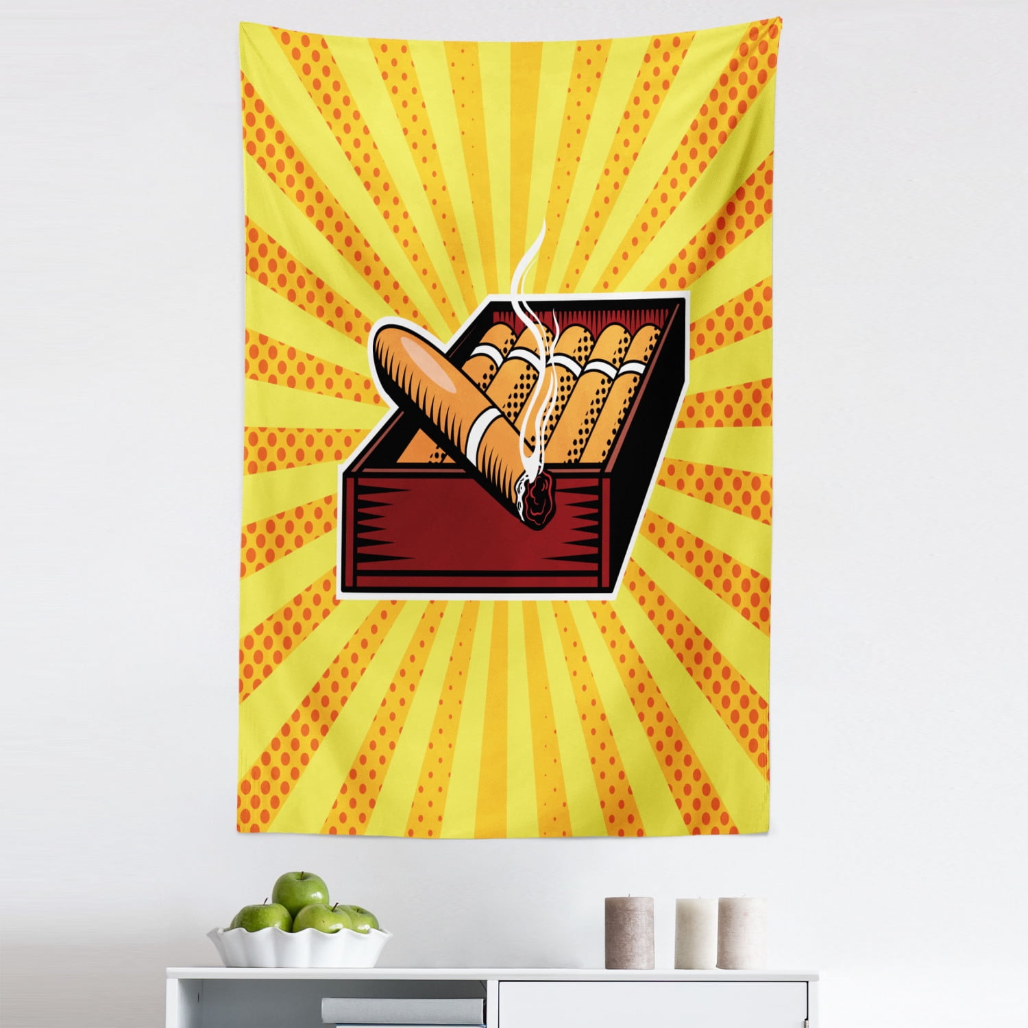 Cigar Tapestry, Cigar Box Pop Art Style Illustration on a Starburst ...