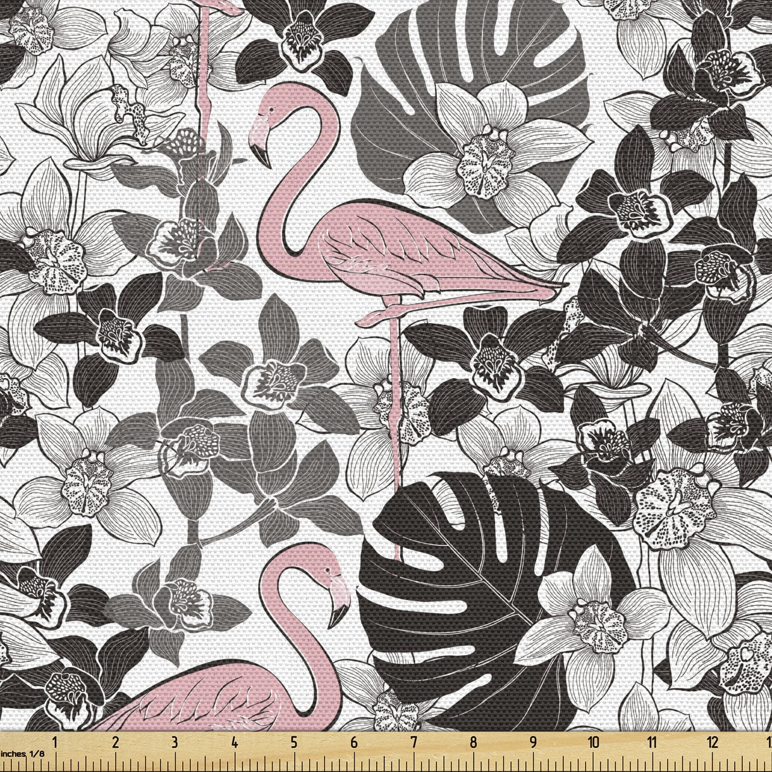 Flamingo Upholstery Fabric by the Yard, Drawing Style Island Foliage ...