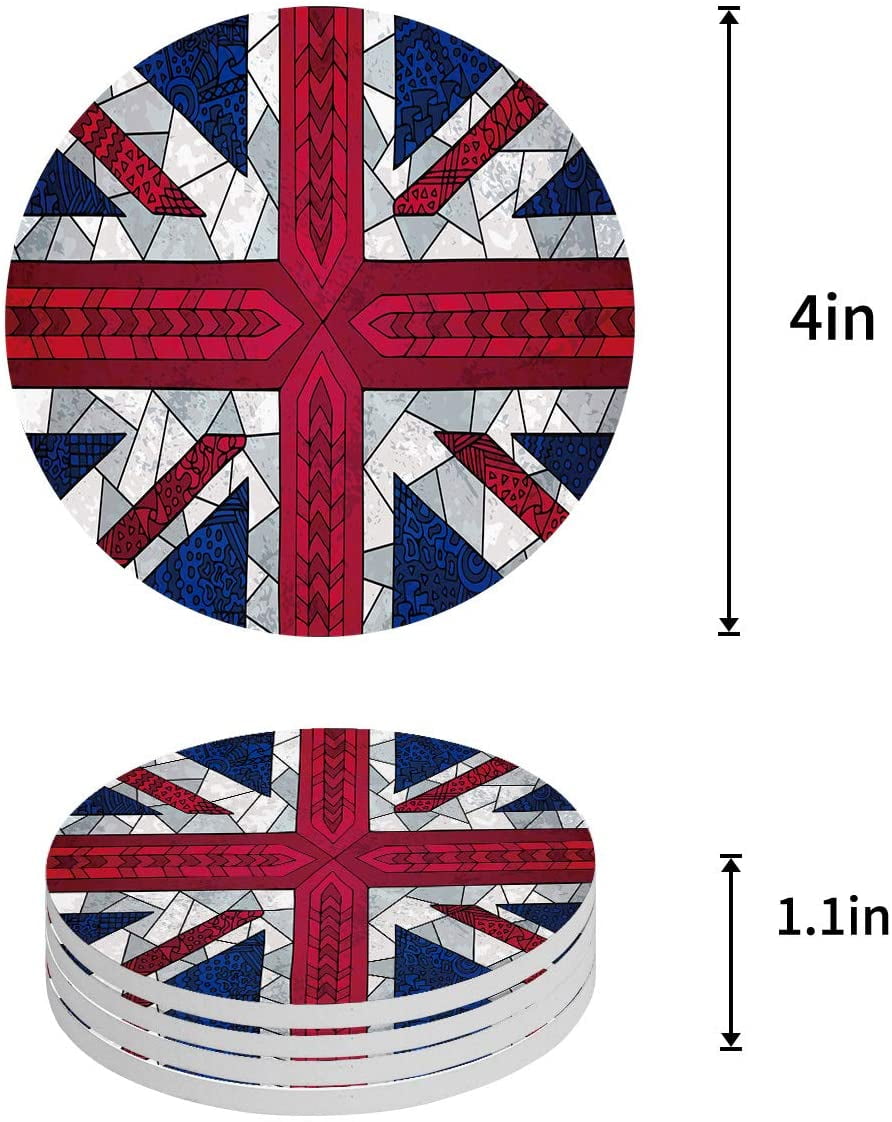 KXMDXA British Flag Set of 4 Round Coaster for Drinks, Absorbent ...