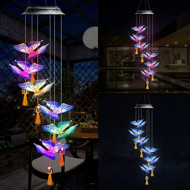 Solar Butterfly Wind Chimes wish Bells,7 Color Changing Solar Wind ...