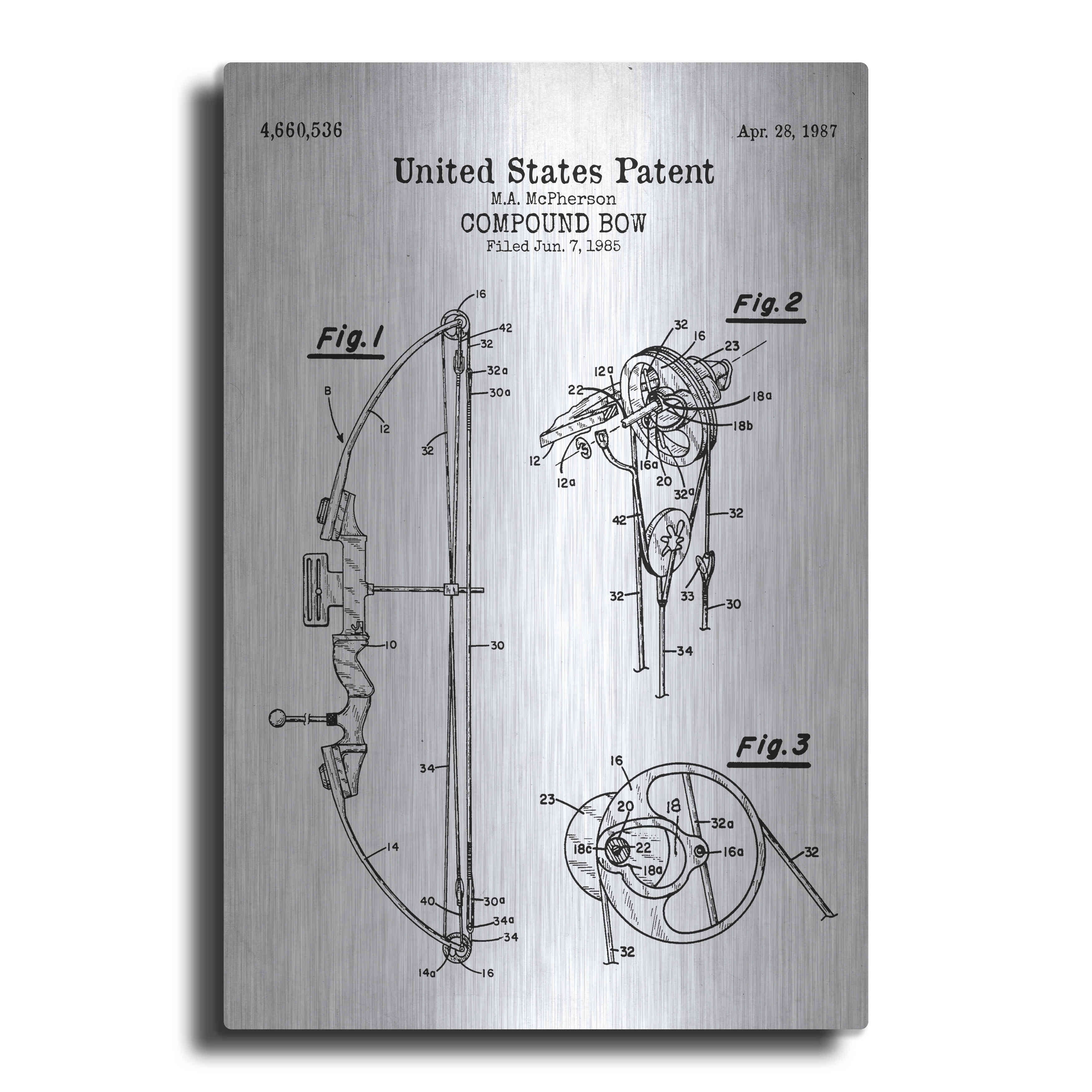 Luxe Metal Art 'Compound Bow Blueprint Patent White' Acrylic Glass Wall ...