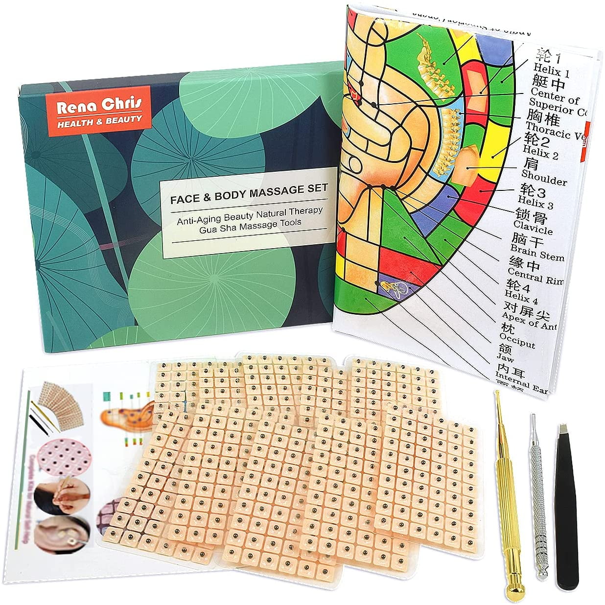Multi-Condition Ear Seeds Acupuncture Kit, Facial Reflexology Tools ...