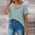 Casual O-Neck Short Sleeve Buttons Solid Color Blouse Fashion Tops ...