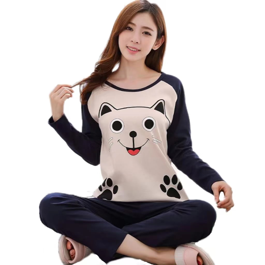 Cute Cat Pajama Pants Set for Teen Girls Junior Sleepwear 2- Piece ...