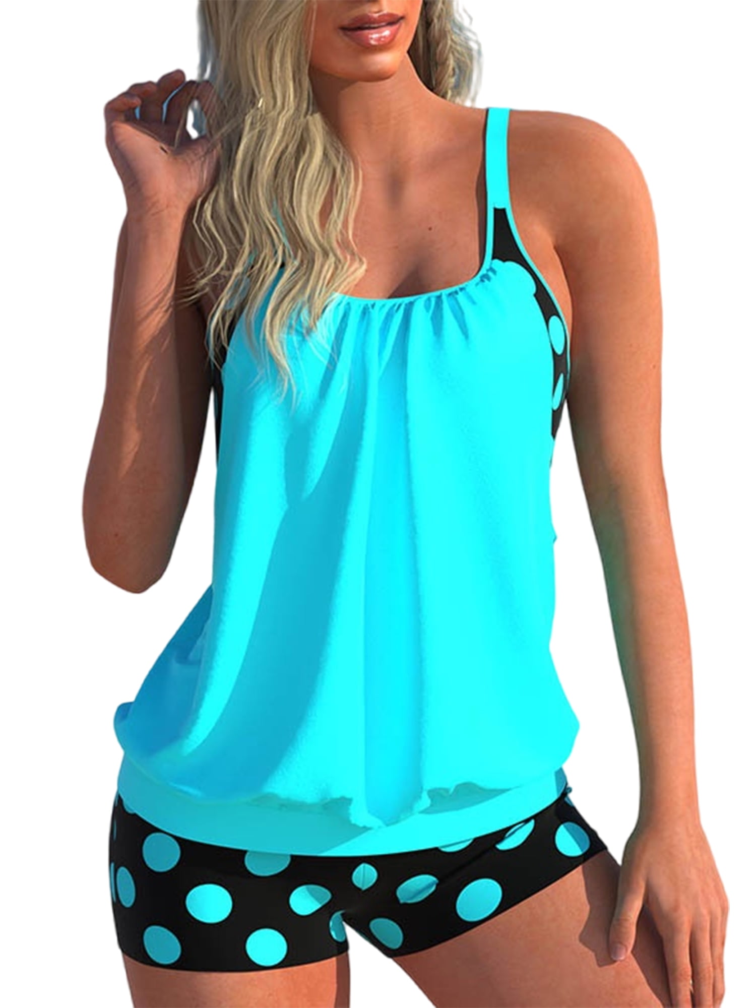Frontwalk Women Tankini Set Polka Dot Swimsuits With Shorts 2 Piece