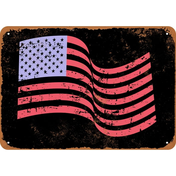7 x 10 METAL SIGN - Distressed American Flag Waving (Dark Background ...