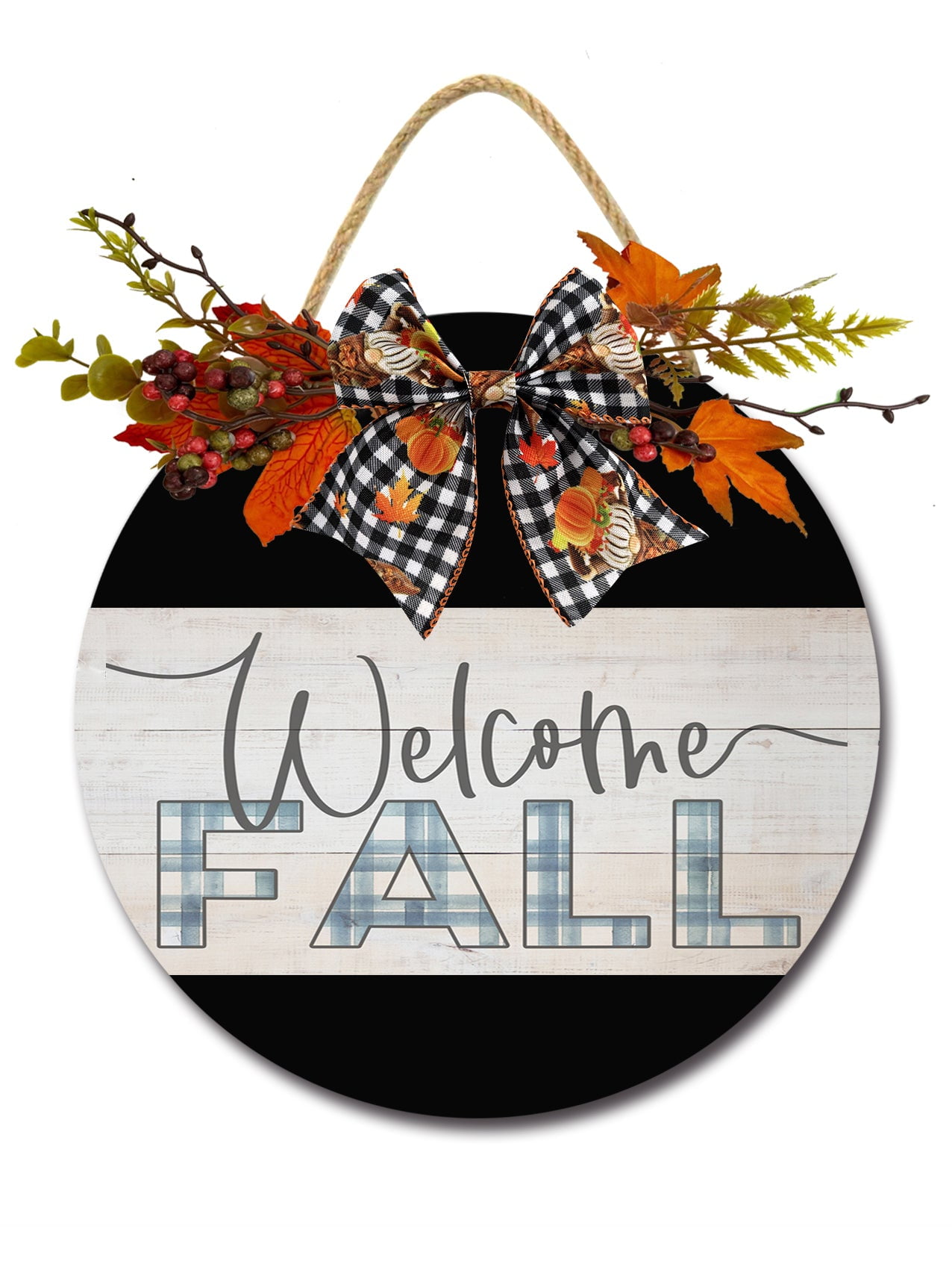 Welcome Fall Sign Front for Door Decoration, 11 in Round Wood Wreaths ...