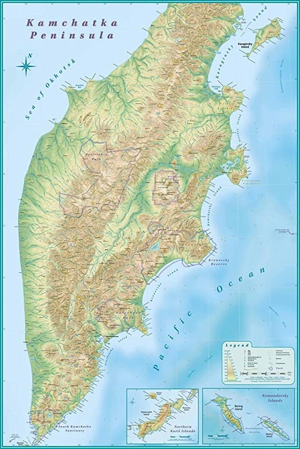 Iconic Arts Laminated 24x36 Poster: Kamchatka Peninsula map - Kamchatka ...