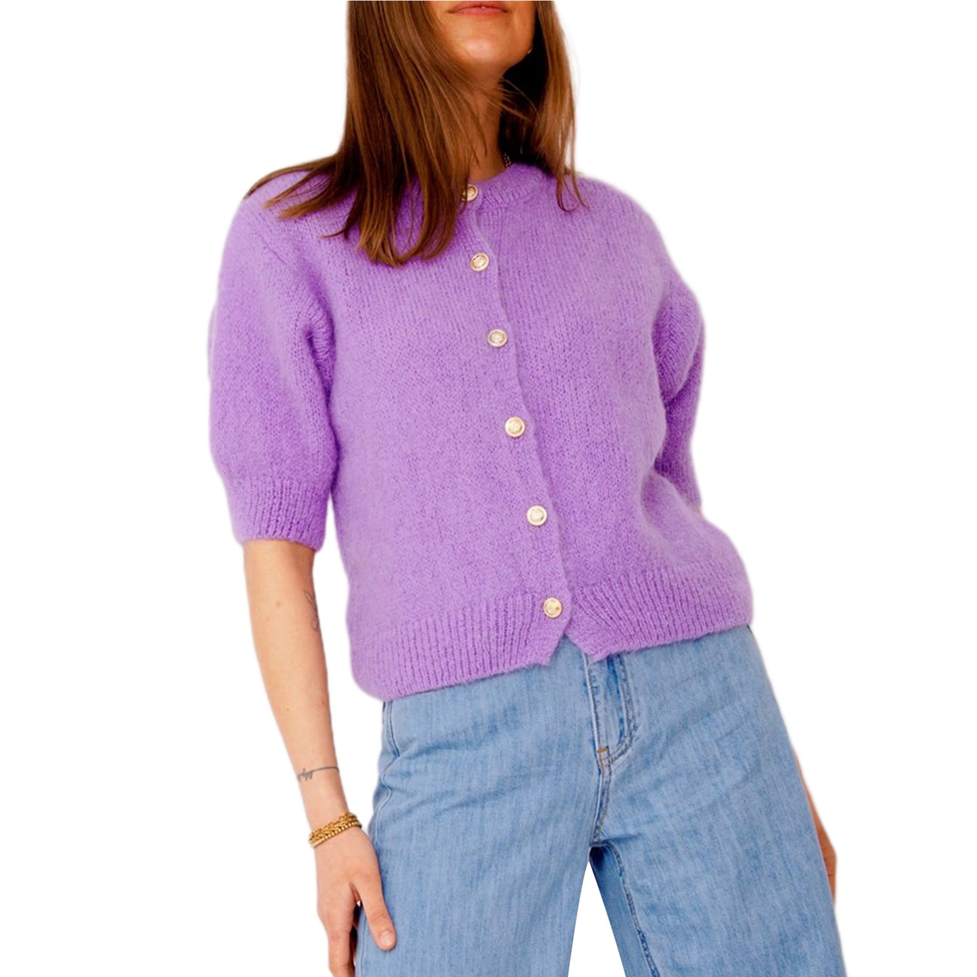 Click here for Gupgi Women Knitted Crop Cardigan Solid Color Swea... prices