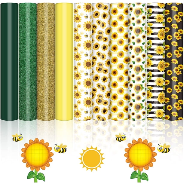 10 Sheets Sunflowers Printed Heat Transfer Vinyl Iron on Vinyl Bundle ...